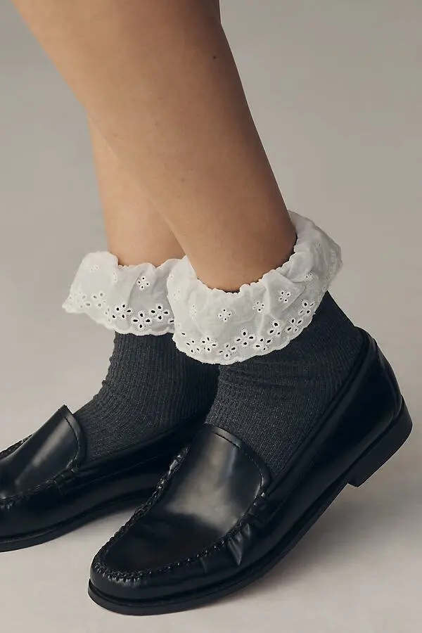 CASA CLARA Tabitha Pointelle Ruffle Socks - Dark Grey