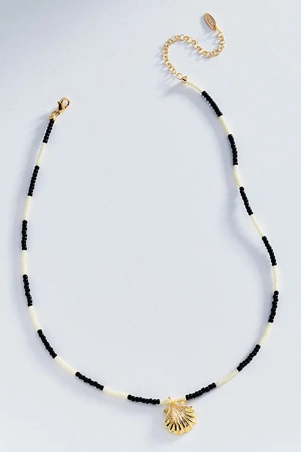 Anthropologie Small Icon Beaded Necklace - Neutral Shell