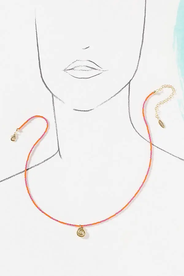 Anthropologie Small Icon Beaded Necklace - Pink Shell