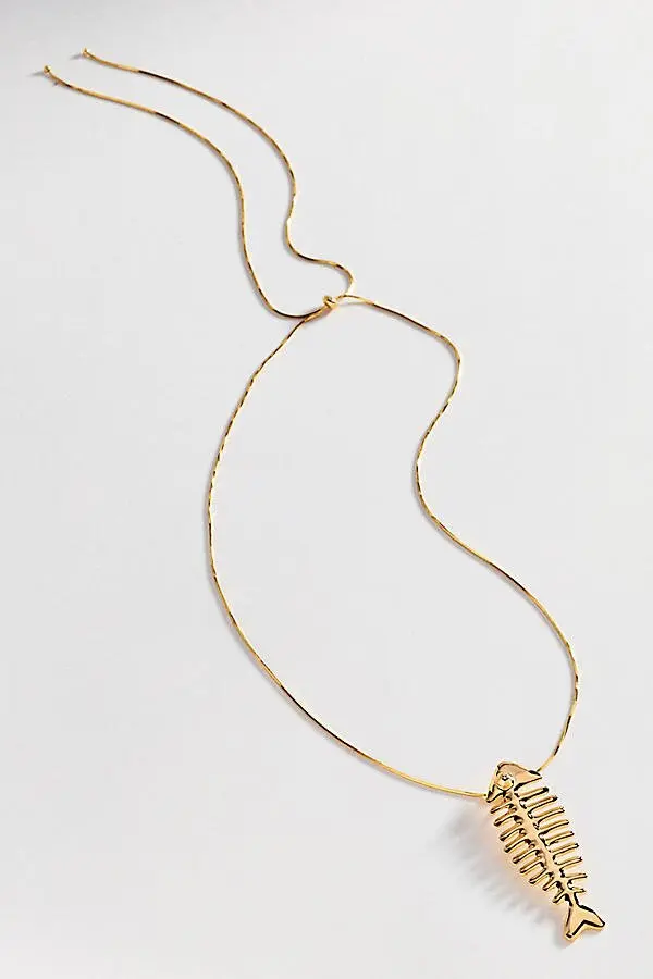 Anthropologie Fish Pendant Necklace - Gold