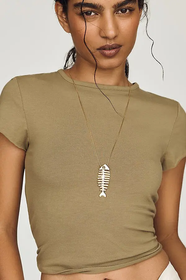 Anthropologie Fish Pendant Necklace - Gold