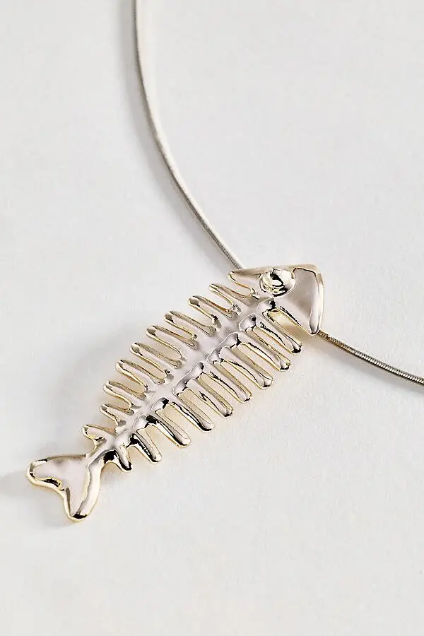 Anthropologie Fish Pendant Necklace - Silver