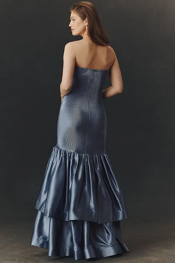 L'IDEE Elevate Gown In Plissé Satin - Slate