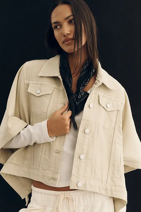 PILCRO Weston Regenerative Cotton Denim Cape Jacket - Mineral Soya