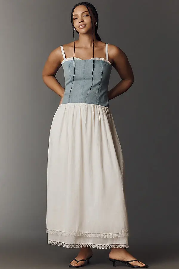 Show Me Your Mumu Tiffany Twofer Midi Dress - Medium Denim