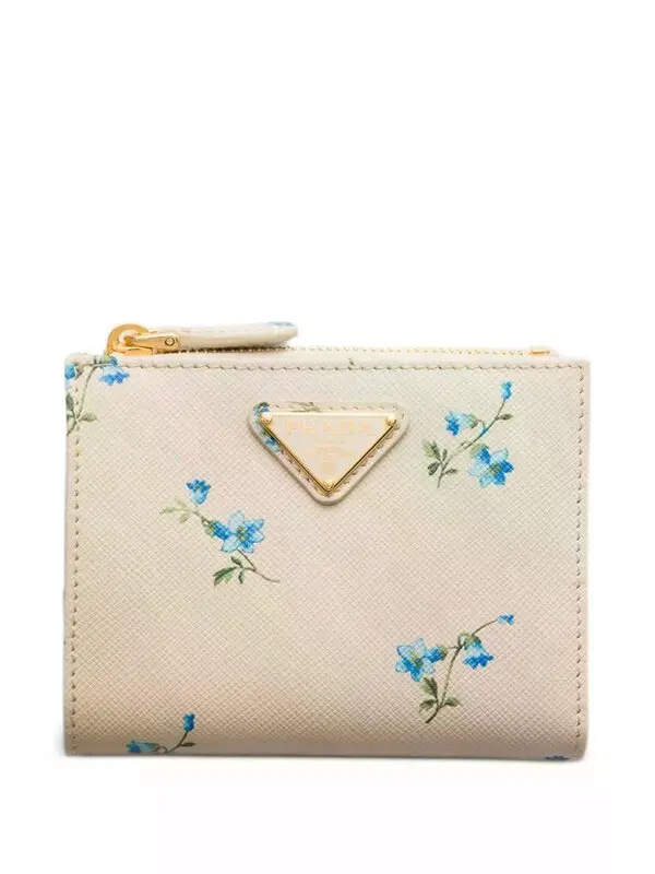 Prada Small Printed Saffiano Leather Wallet - Neutrals