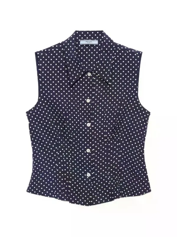 Prada Sleeveless Polka Dot Silk Shirt