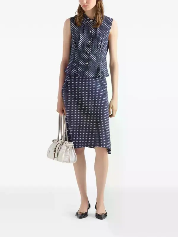 Prada Sleeveless Polka Dot Silk Shirt