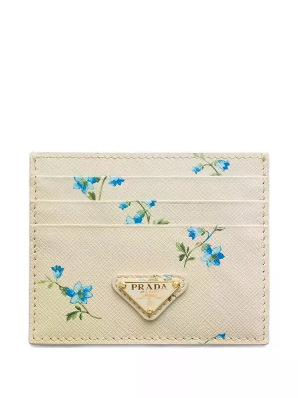 Prada Printed Saffiano Leather Card Holder - Neutrals
