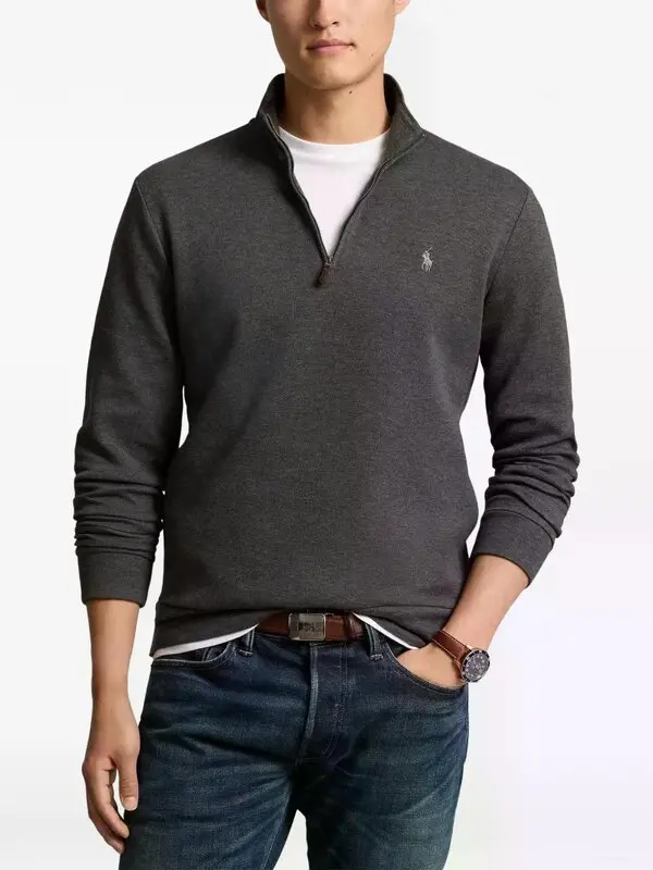 Polo Ralph Lauren Embroidered-logo Quarter-zip Sweater - Grey