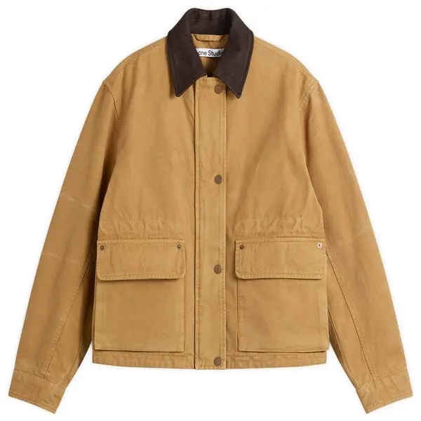 Acne Studios Canvas Wash Jacket With Leather Collar - Rust Brown