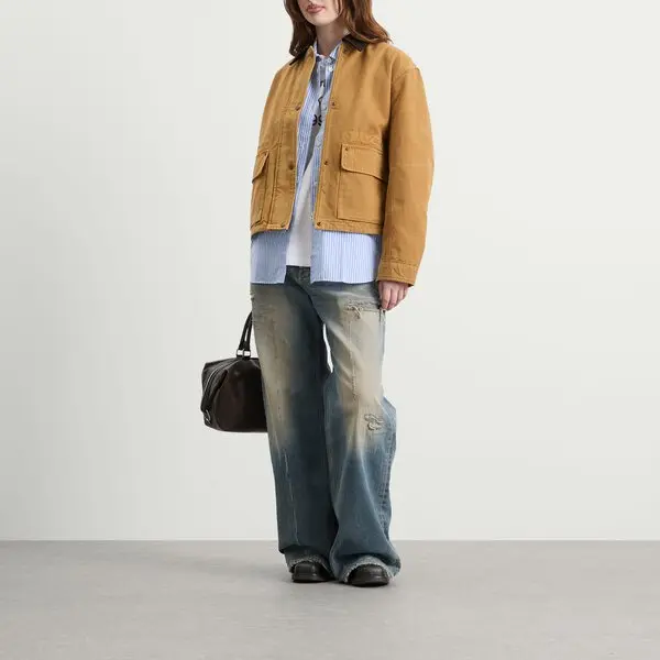 Acne Studios Canvas Wash Jacket With Leather Collar - Rust Brown