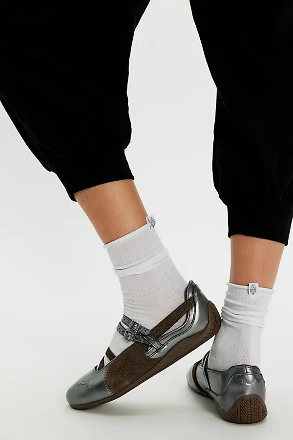 Free People Pointelle Crew Socks - White