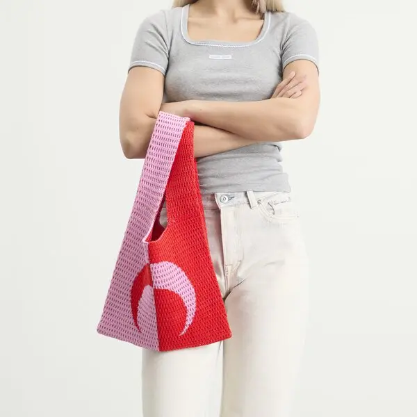 MARINE SERRE Crochet Knit Tote Bag