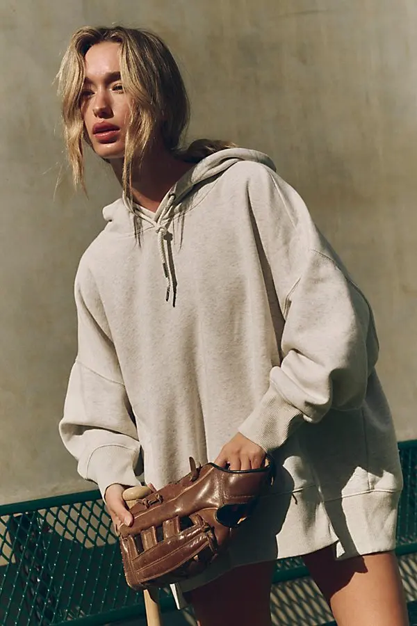 Free People Sprint To The Finish Hoodie - White Heather Grey
