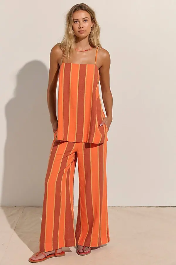 Free People Sightseer Linen Striped Pant Set - Persimmon Combo