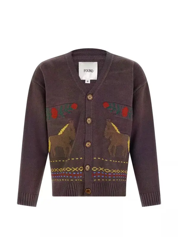 FOUND Jacquard-pattern Horse Cardigan - Brown