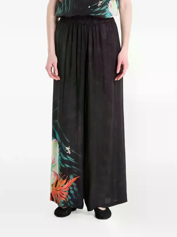 Desigual Tropical Fluid Palazzo Pants - Black