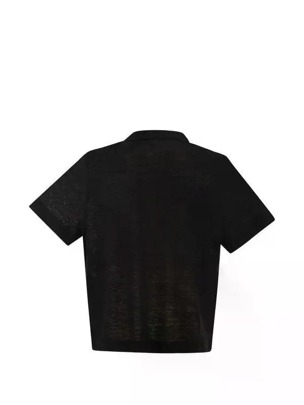 Majestic Filatures Cropped V-neck Polo Shirt - Black