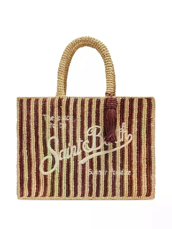 MC2 SAINT BARTH Collette Striped Raffia Tote Bag - Red