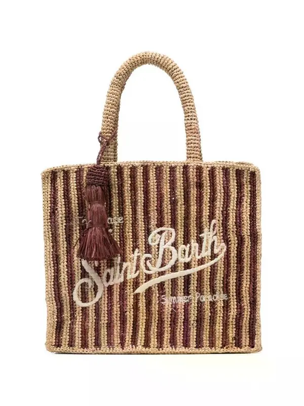 MC2 SAINT BARTH Collette Striped Raffia Tote Bag - Red