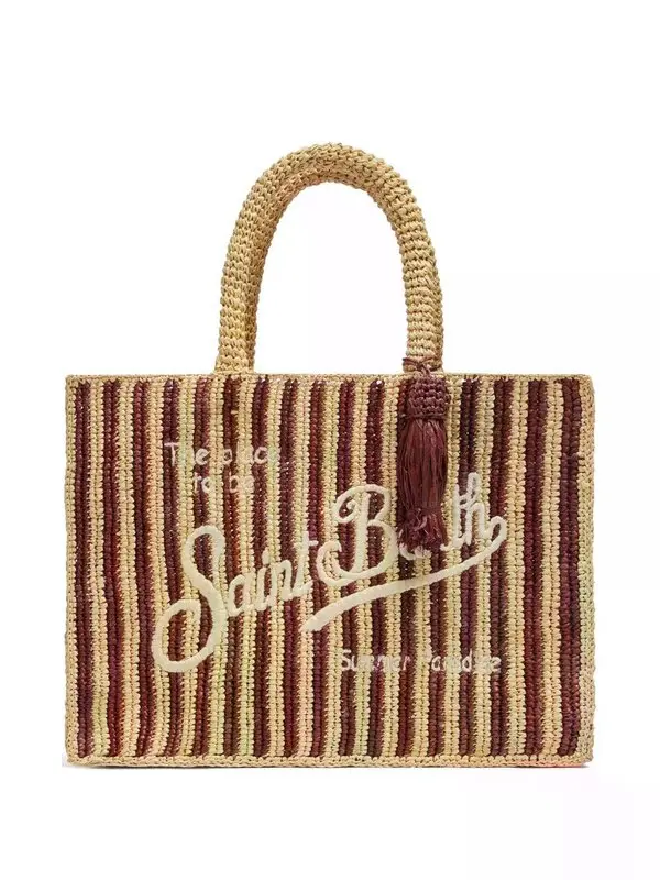 MC2 SAINT BARTH Collette Striped Raffia Tote Bag - Red