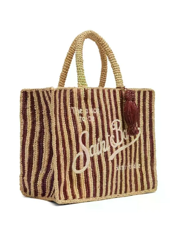 MC2 SAINT BARTH Collette Striped Raffia Tote Bag - Red