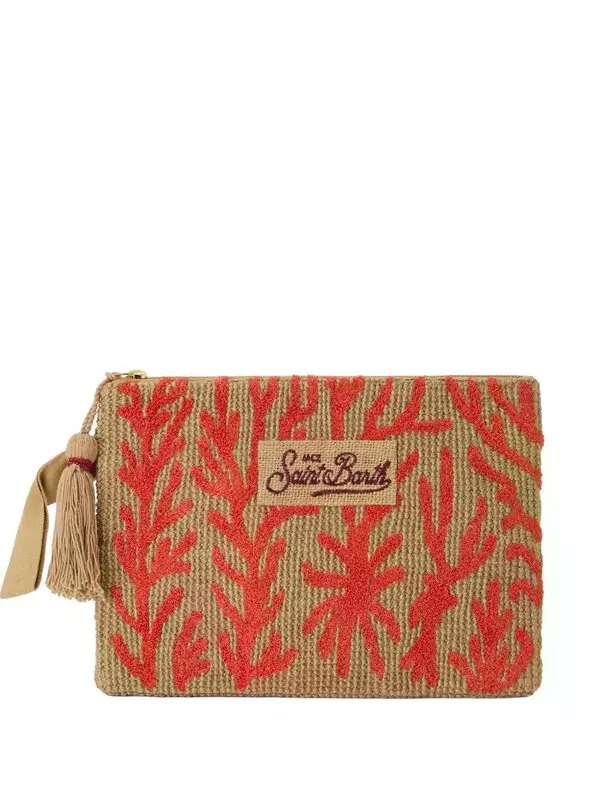 MC2 SAINT BARTH Coral-embroidered Clutch - Neutrals