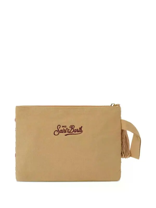 MC2 SAINT BARTH Coral-embroidered Clutch - Neutrals