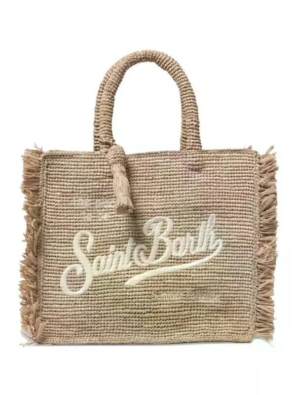 MC2 SAINT BARTH Fringed Logo-embroidered Raffia Tote Bag - Neutrals