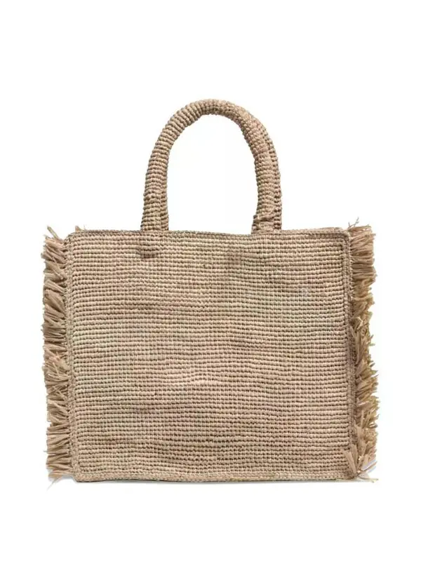 MC2 SAINT BARTH Fringed Logo-embroidered Raffia Tote Bag - Neutrals