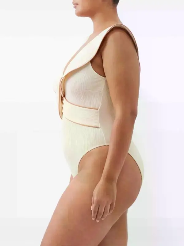 Johanna Ortiz Crinkle Ruffled-detail Swimsuit - Neutrals