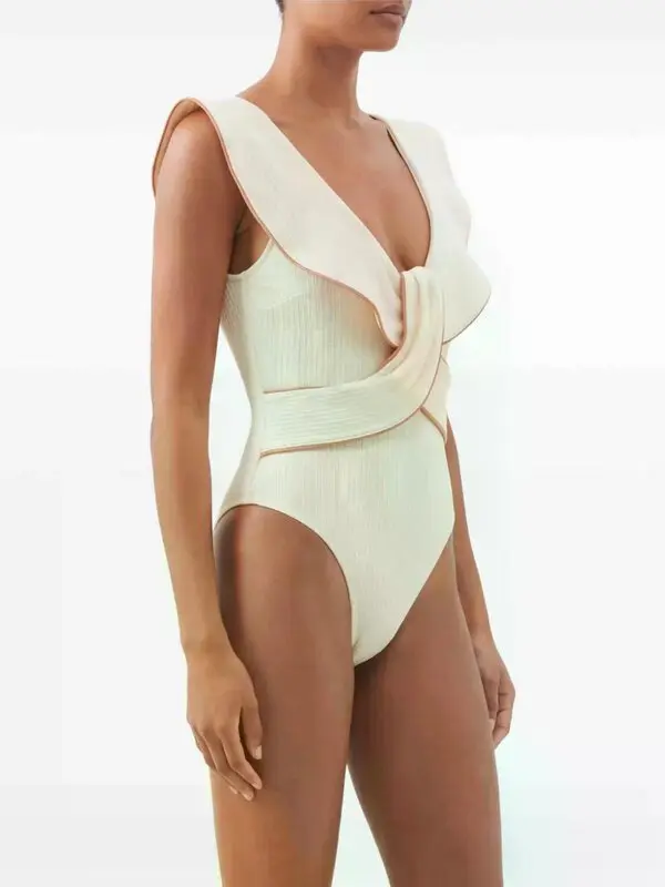 Johanna Ortiz Crinkle Ruffled-detail Swimsuit - Neutrals