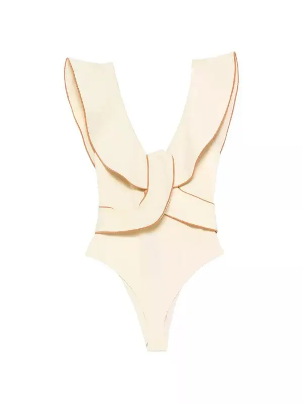 Johanna Ortiz Crinkle Ruffled-detail Swimsuit - Neutrals