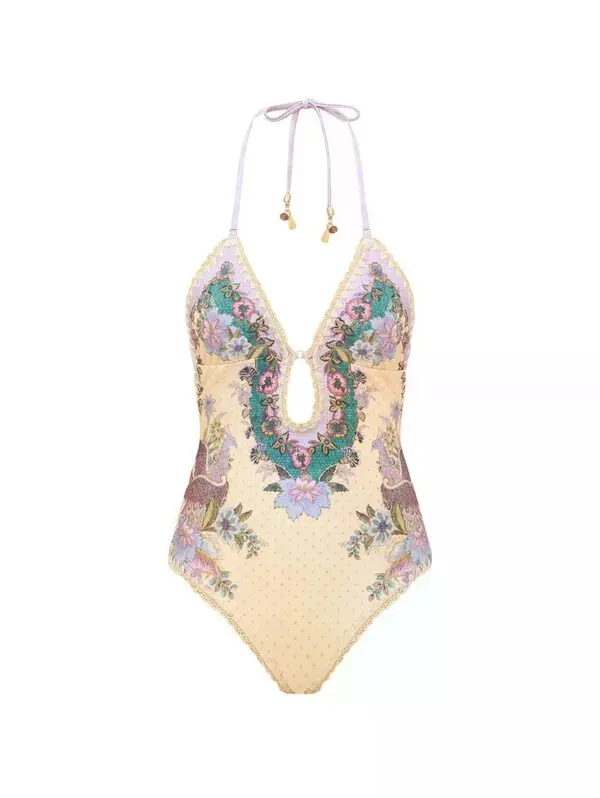 Zimmermann Indra Crochet-detail One-piece Swimsuit - Neutrals