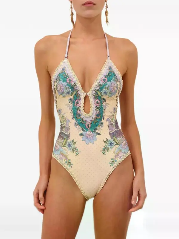 Zimmermann Indra Crochet-detail One-piece Swimsuit - Neutrals