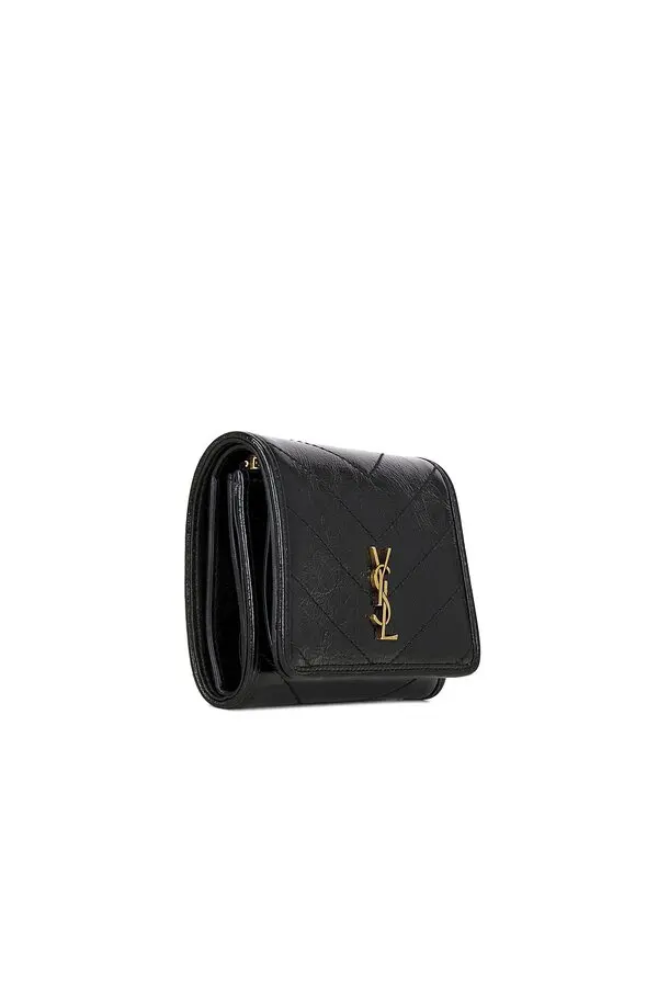 Saint Laurent Cuir Vintage Froisse Matelasse Wallet In Black