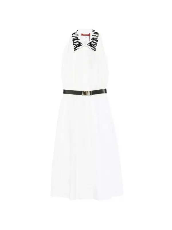 Max Mara Collared Belted Midi Dress - White