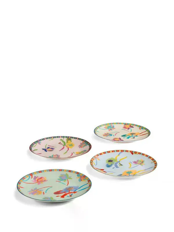 LISA CORTI Japanese Floral-print Plates - Neutrals