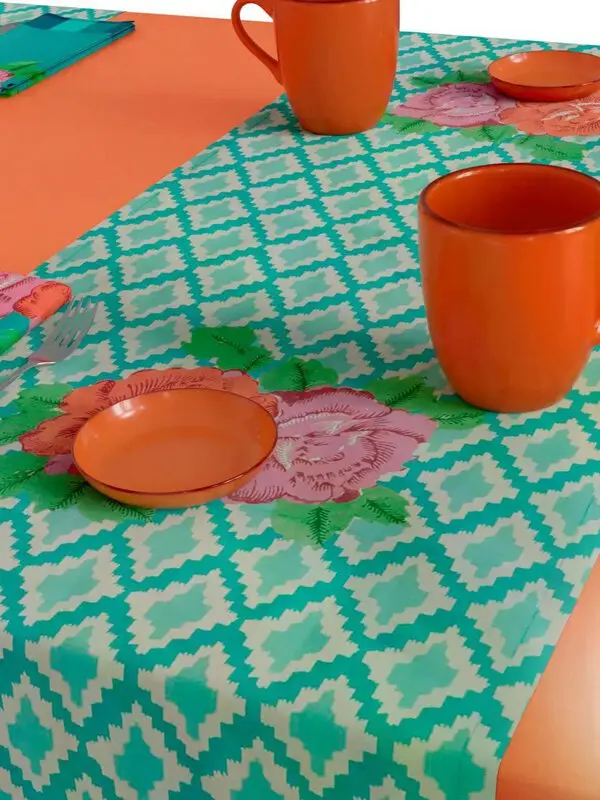 LISA CORTI Floral-print Geometric-pattern Table Runner