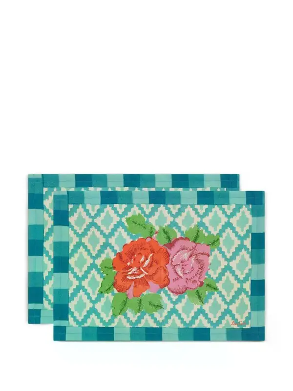 LISA CORTI Floral-print Geometric-pattern Placemats