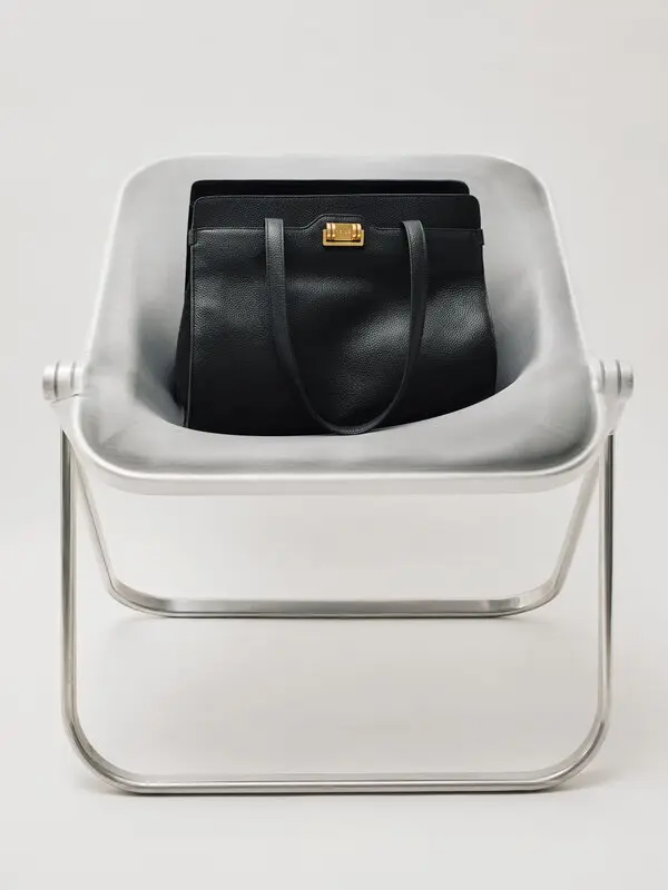 REISS Delphine Grained Leather Tote - Black