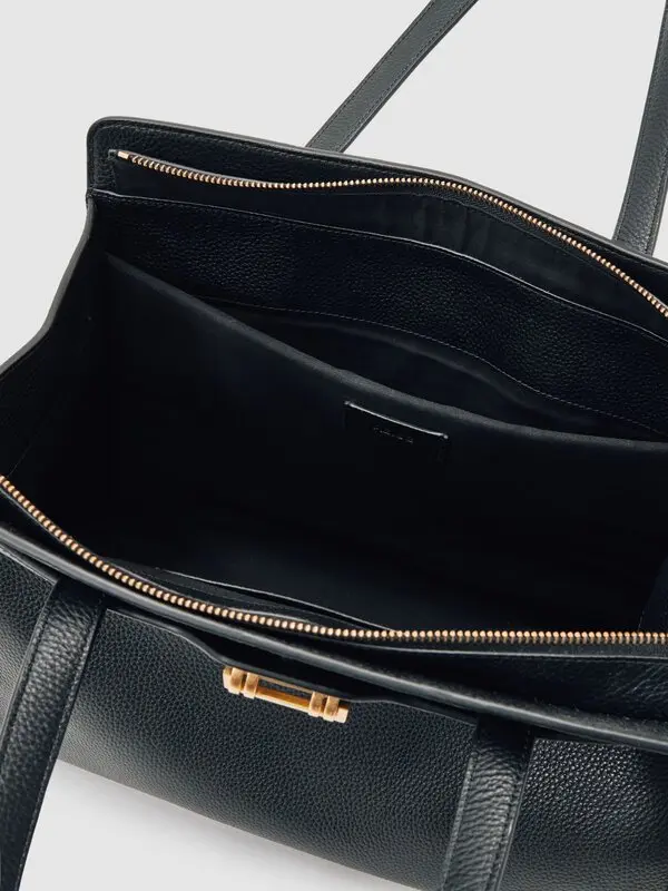 REISS Delphine Grained Leather Tote - Black