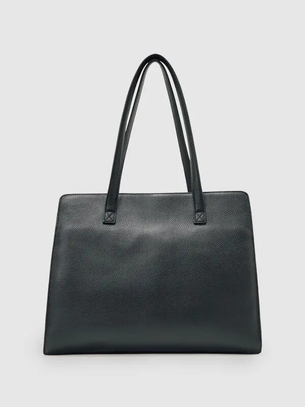 REISS Delphine Grained Leather Tote - Black