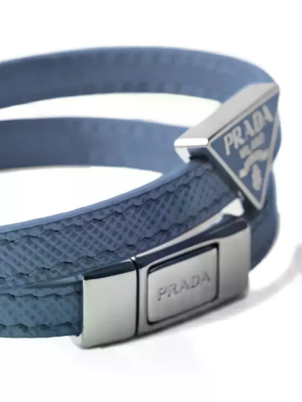Prada Saffiano Leather Double Bracelet With Enamel Triangle Logo - Blue