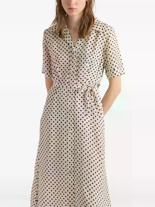 Prada Polka-dot Print Marocain Shirt Dress - Neutrals