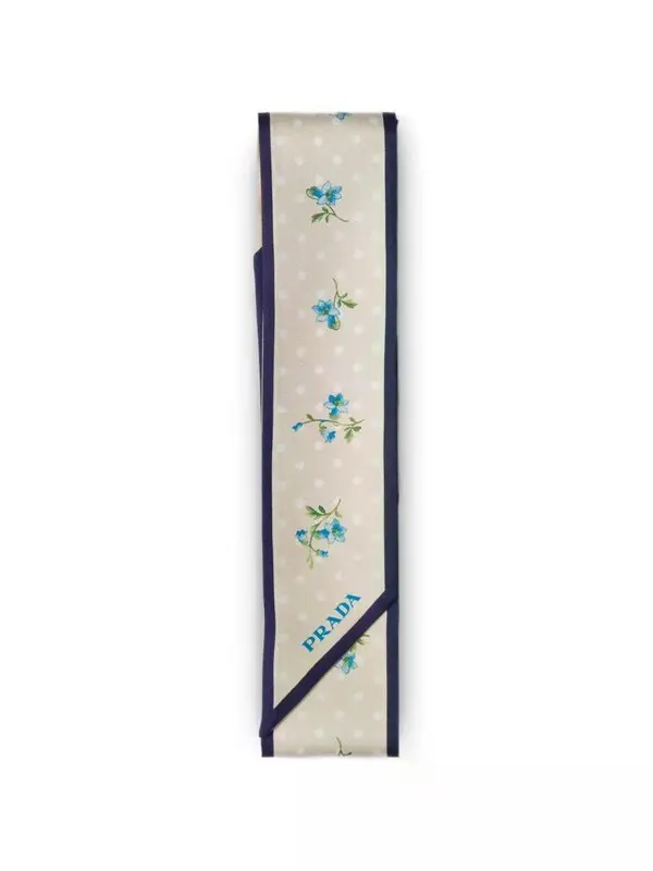 Prada Printed Silk Twill Skinny Scarf - Neutrals