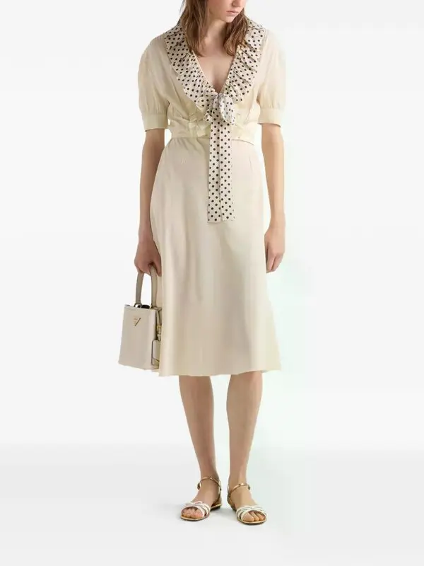 Prada Embroidered Marocain Dress - Neutrals
