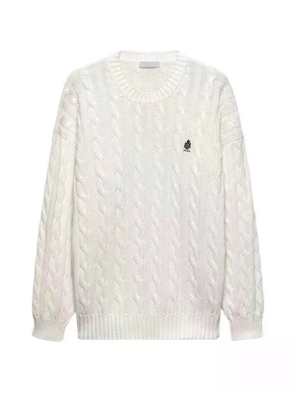 Prada Cotton Cable-knit Crew-neck Sweater - White