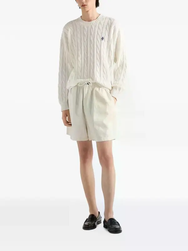Prada Cotton Cable-knit Crew-neck Sweater - White